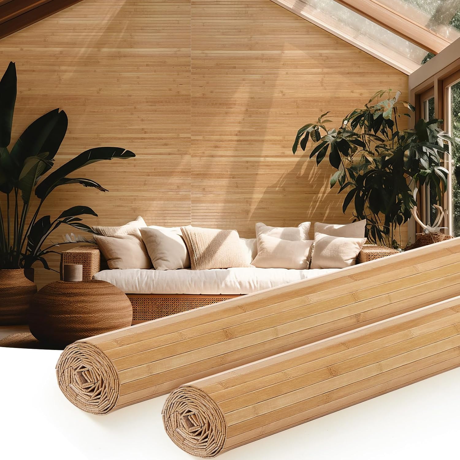 2 Pcs Natural Bamboo Wall Panel for Interior Wall 48'' x 96'' Bamboo ...