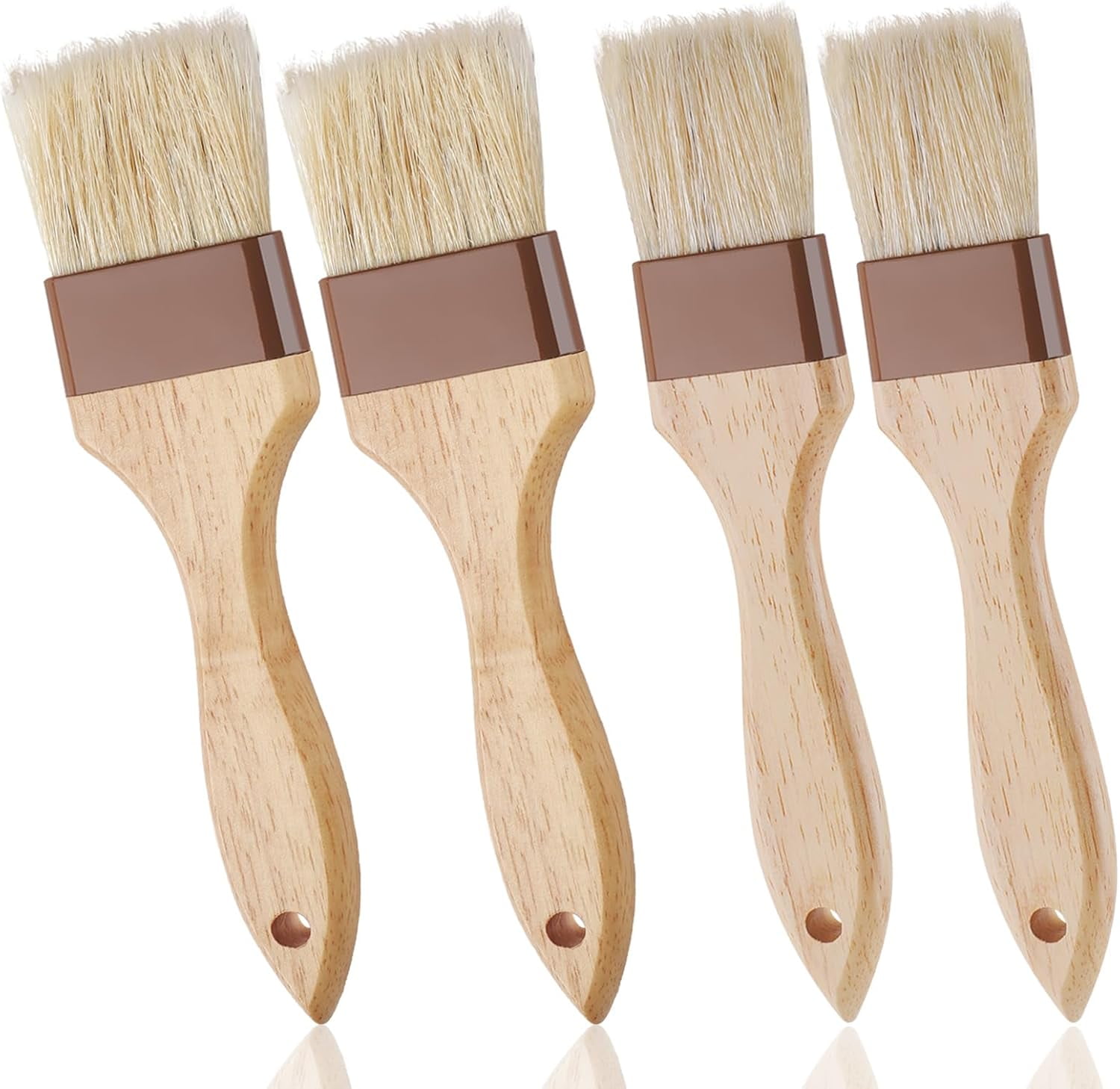 2 Pcs Natural Bristle Pastry Brush, Beech Wooden Handle Basting and BBQ ...