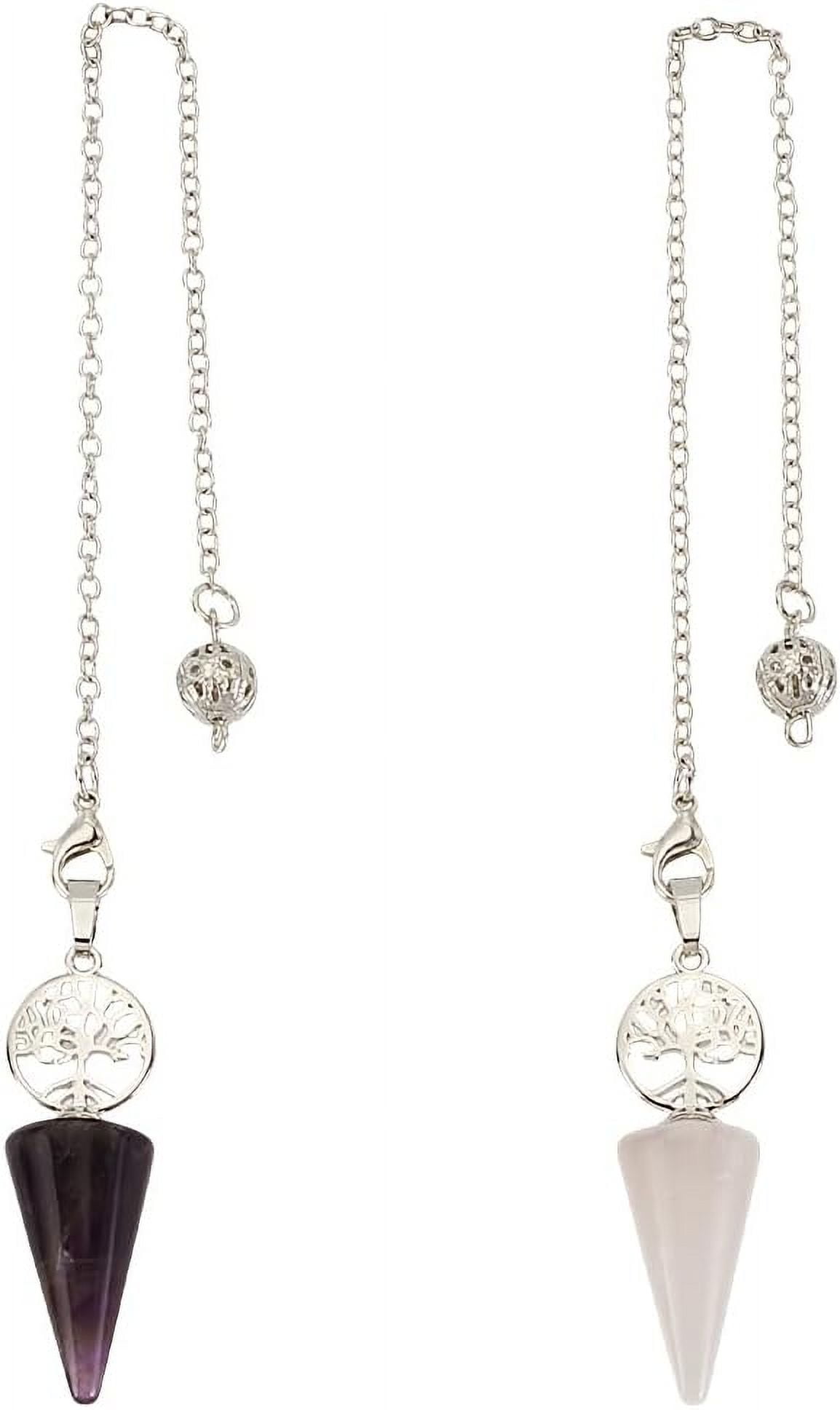 2 Pcs Natural Crystal Pendulums for Divination Cone Pointed Rose Quartz Pendant Pendulum with ...