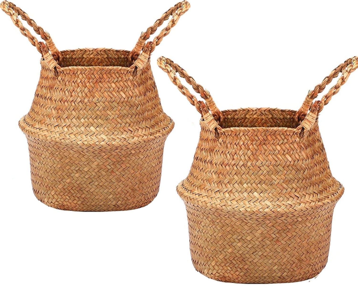 2 Pcs Natural Plant Pot with Handles,Seagrass Plant Basket Woven Belly ...