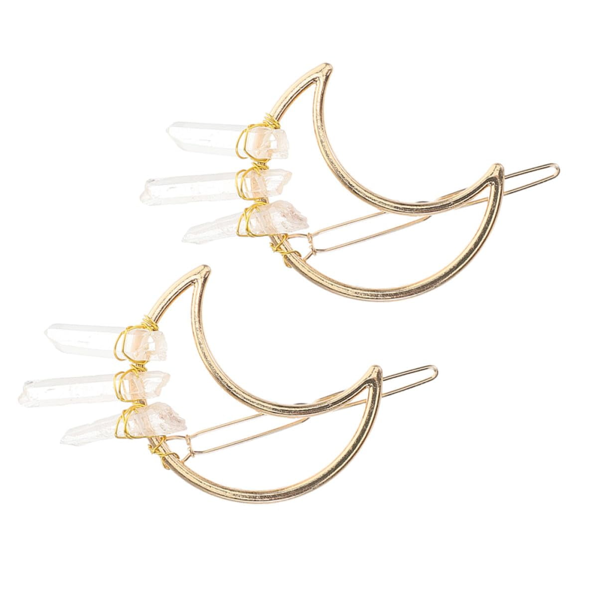 2 Pcs Natural Quartz Crescent Hair Clips, Handmade Crystal Hair ...