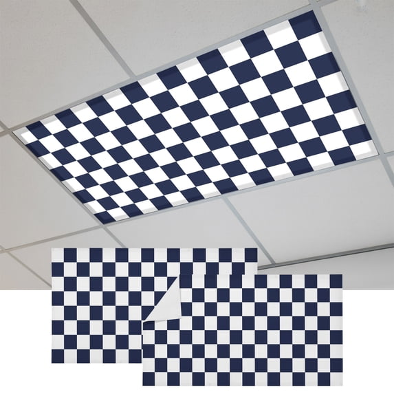 2 Pcs Navy Blue Plaid Fluorescent Light Covers Modern Checkerboard ...