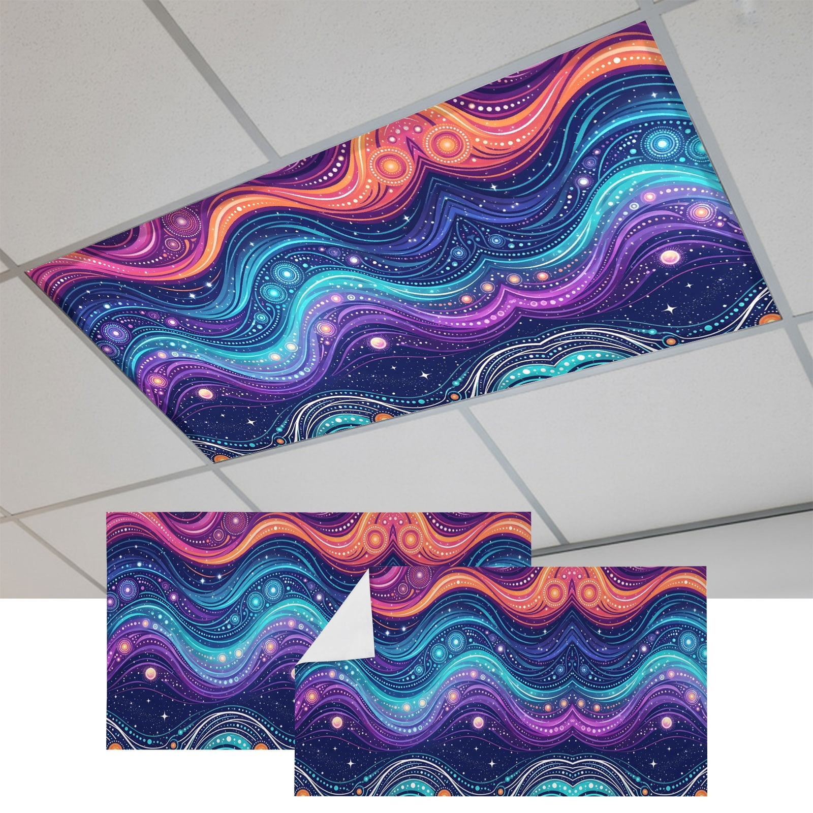 2 Pcs Neon Style Fluorescent Light Covers Abstract Boho Colorful ...