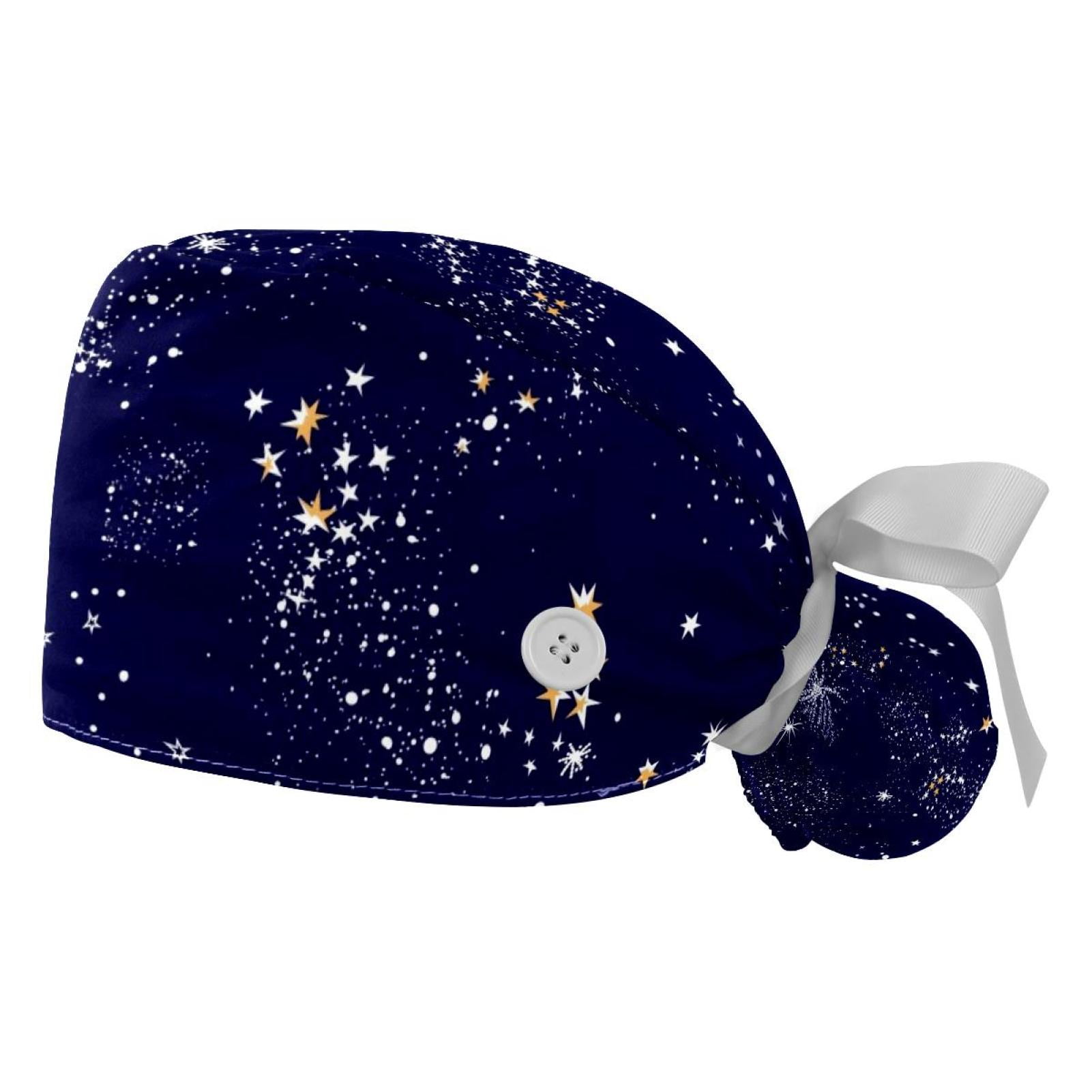 2 Pcs Night Sky Stars Scrub Caps Adjustable Women Nursing Cap with ...
