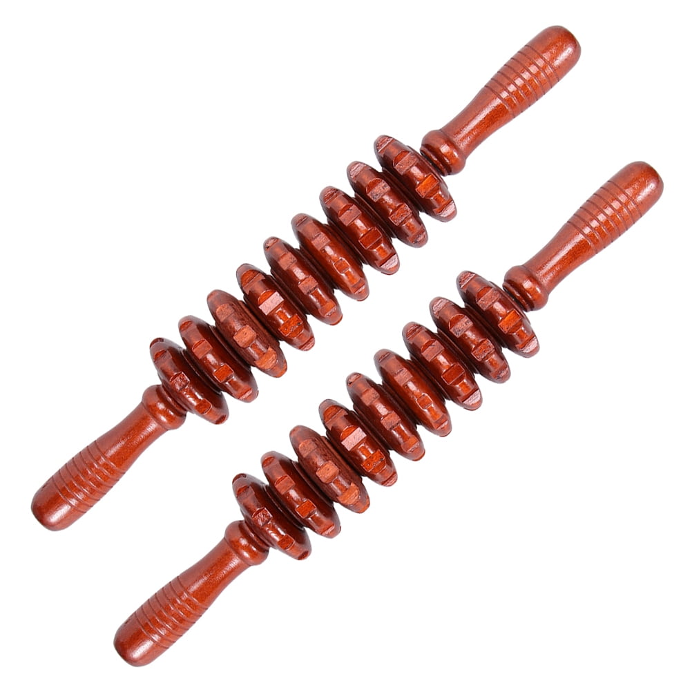 2 Pcs Nine Wheels Massager Rollers Head Wooden Belly Muscle Stick ...