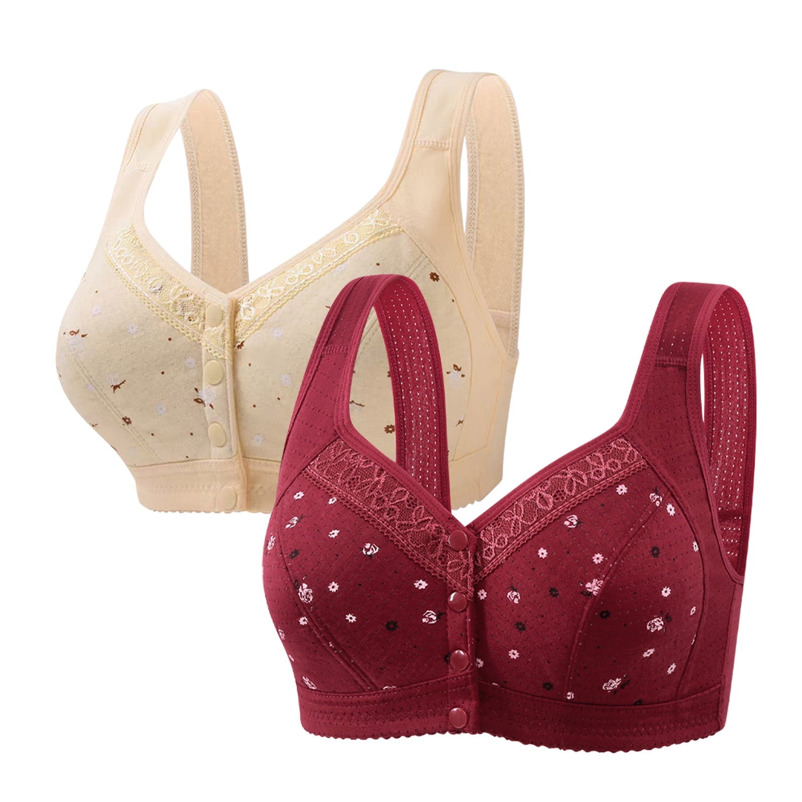 2 Pcs No Underwire Bras for Seniors Front Closure Button T-Shirt Bras ...