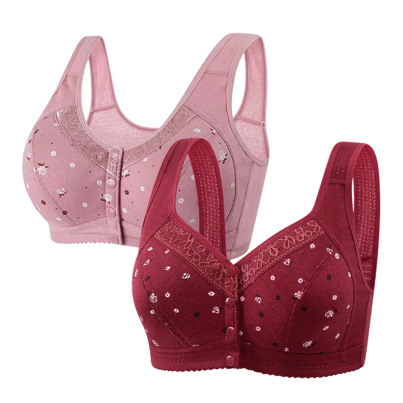 2 Pcs No Underwire Bras for Seniors Front Closure Button T-Shirt Bras ...