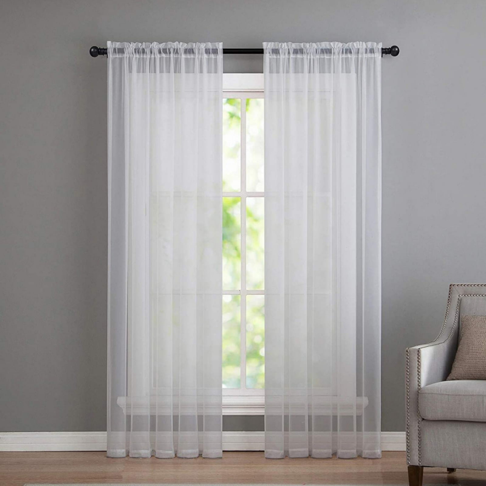 2 Pcs Non-See-Through Privacy Sheer Curtains Kitchen Tulle Curtains ...