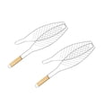2 Pcs Non-Stick Barbecue Grilling Baskets with Heat-Resistant Wood ...