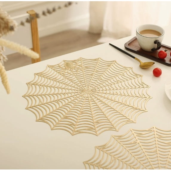 2 Pcs Nordic Style Spider Web Design Round Placemats - Waterproof & Oil ...