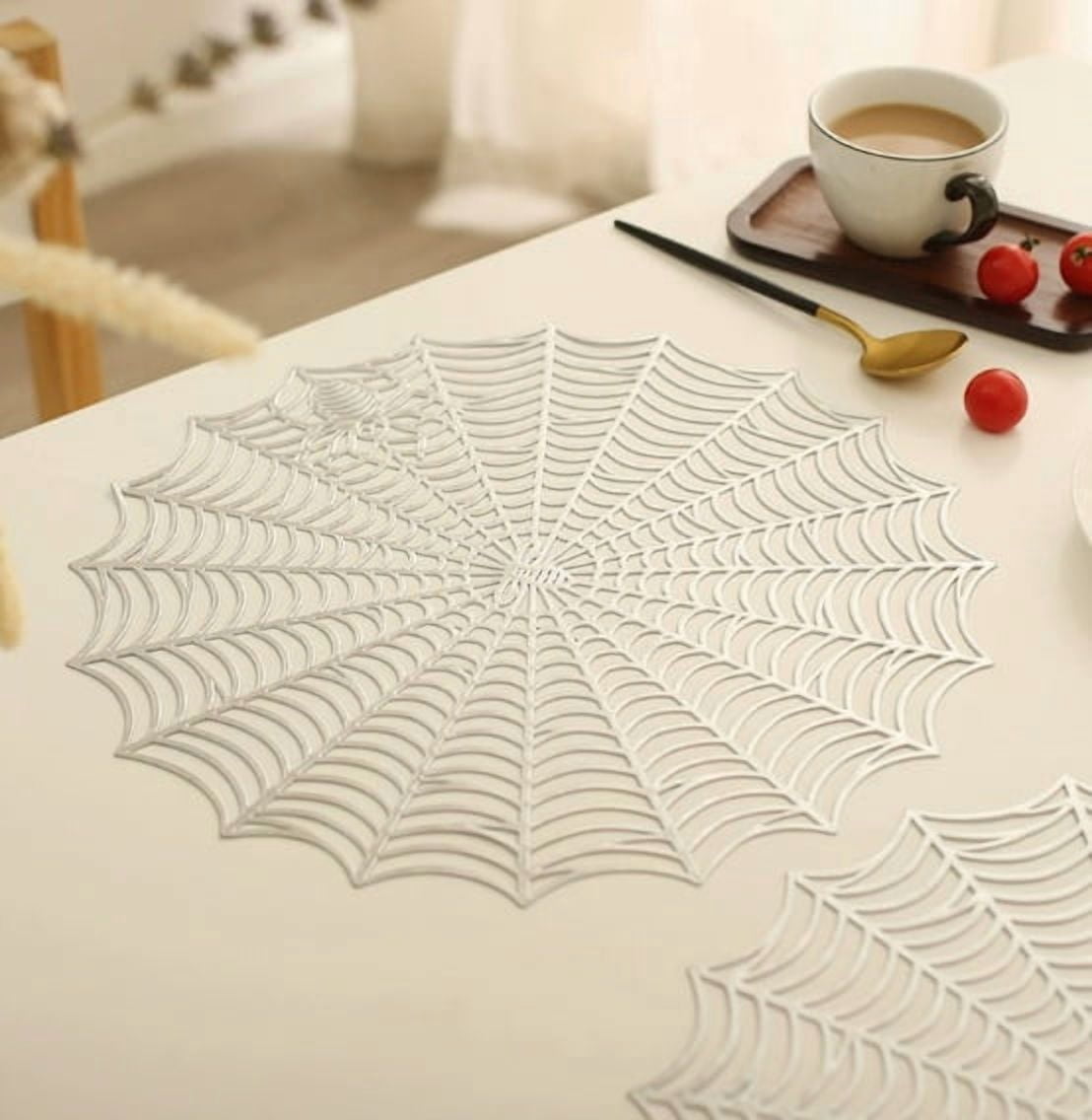 2 Pcs Nordic Style Spider Web Design Round Placemats | Waterproof & Oil ...