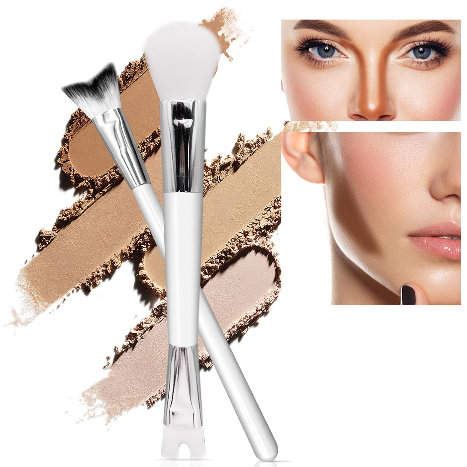 2 Pcs Nose Contour MMF7 Brush Set, Double Sided 2 in 1 U-Shaped ...