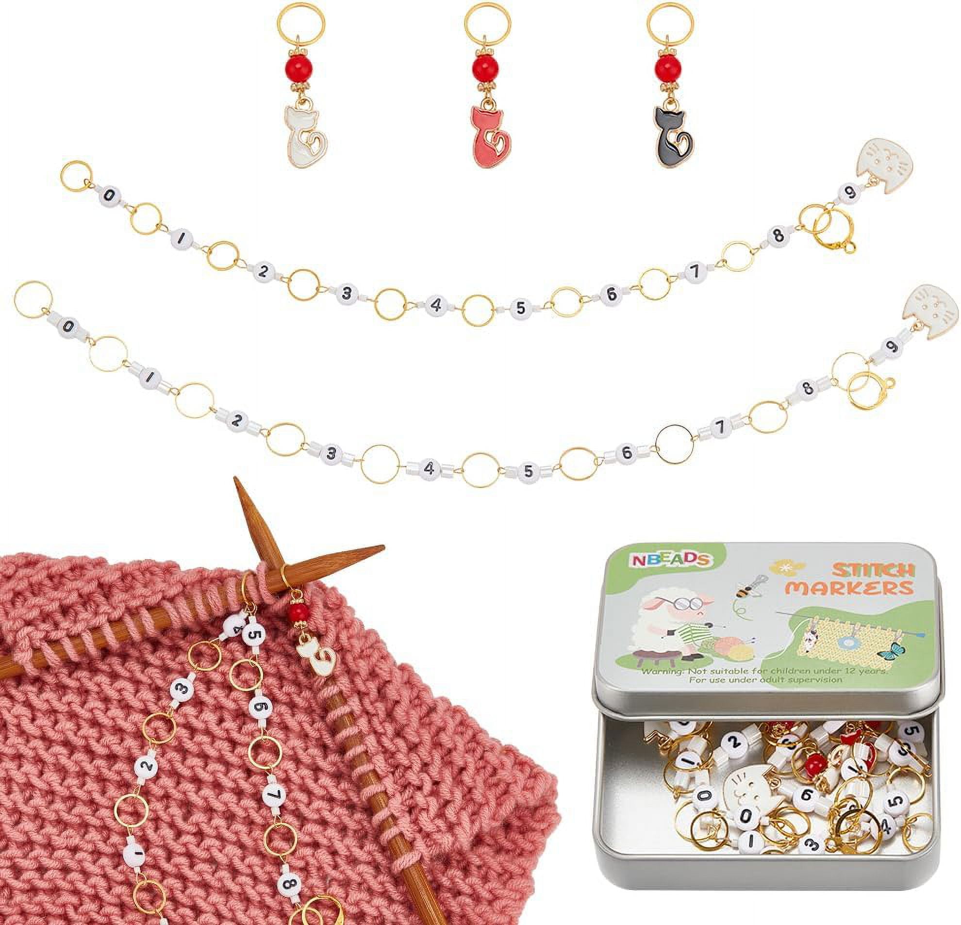 2 Pcs Number 0-9 Knitting Row Counter Chains 3 Pcs Cat Stitch Markers ...