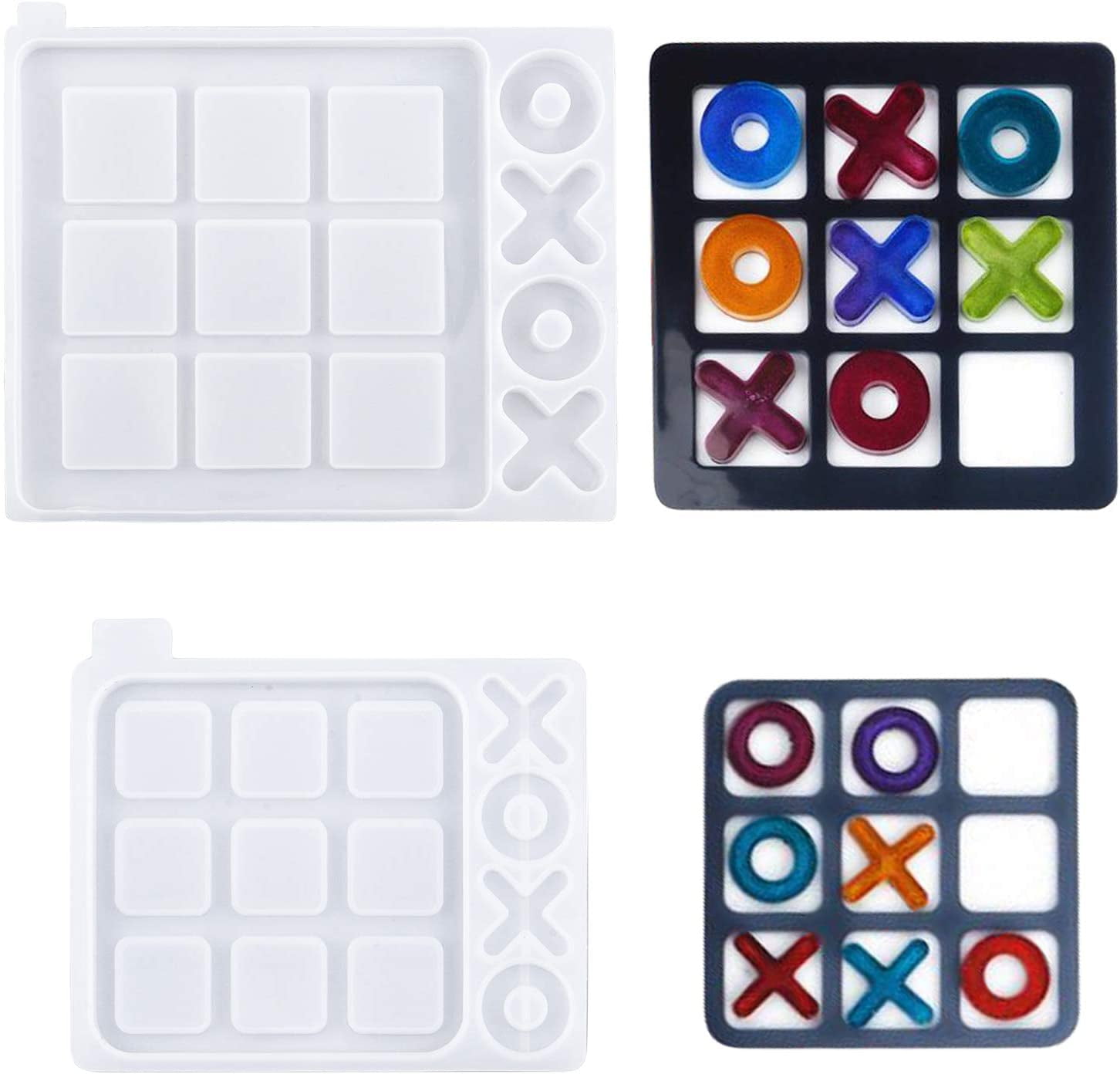 2 Pcs OX Chess Resin Mold, Tic Tac Toe Game Epoxy Resin Silicone Mold ...