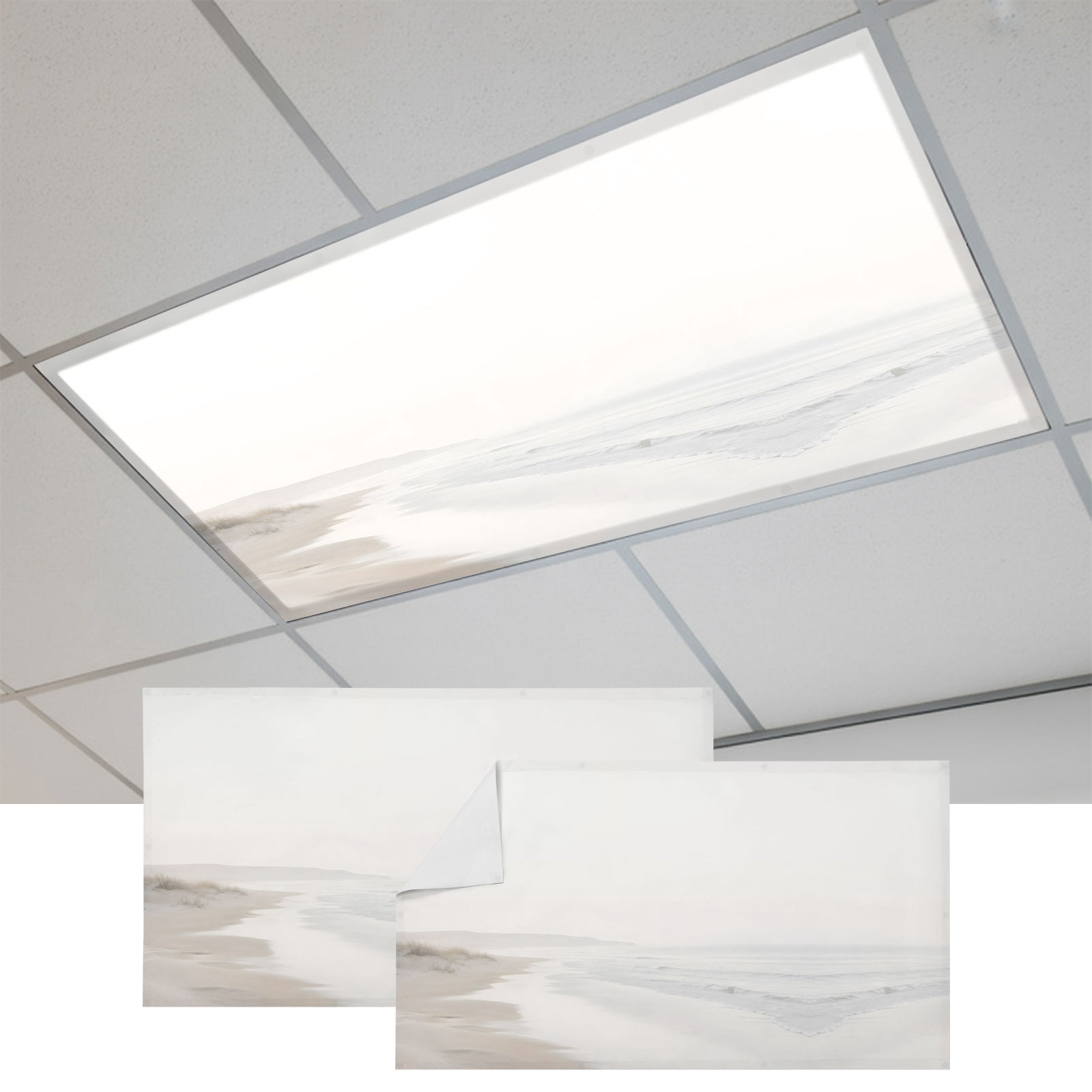 2 Pcs Ocean Waves Fluorescent Light Covers Coastal Modern Beige White ...