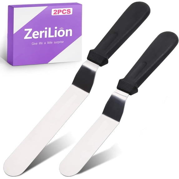 2 Pcs Offset Icing Spatula Set 6 and 8 Inch Angled Stainless Steel Cake ...