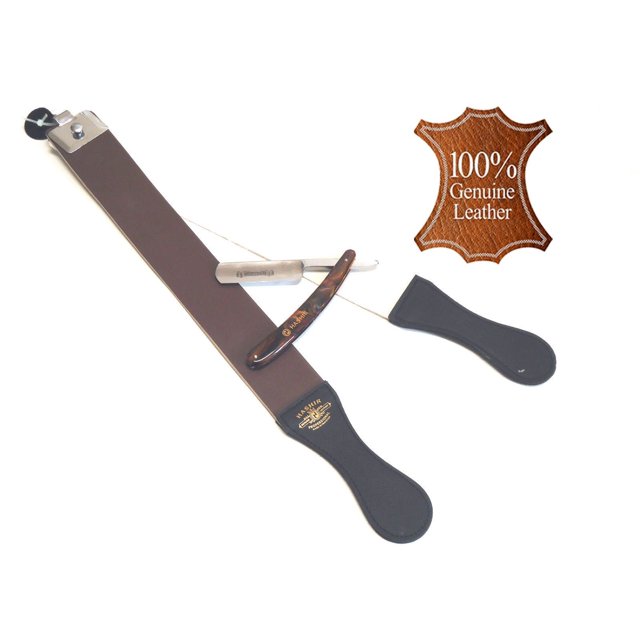 2 Pcs Old School Straight Razor PLUS Leather Shaping Strop Set Brown ...