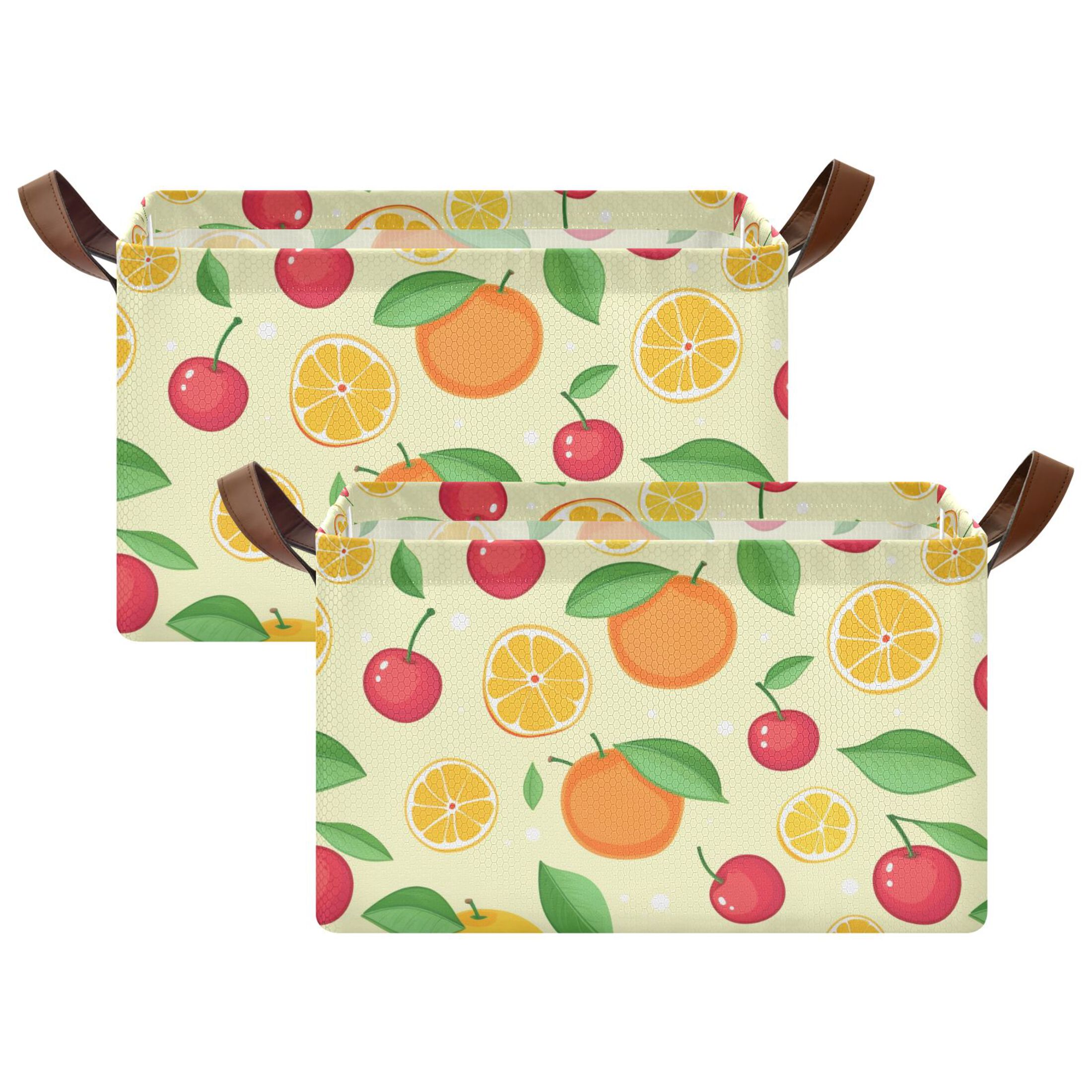 2 Pcs Orange Cherry Leaf Collapsible Storage Bins Fabric Shelf Baskets ...