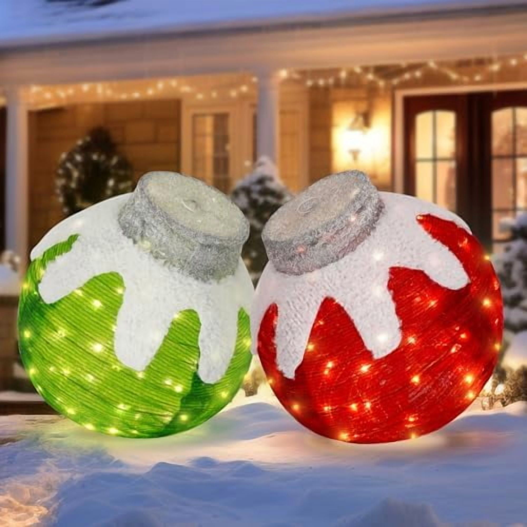 2 Pcs Outdoor Christmas Ornaments, Lighted Pop-Up Outdoor Holiday Ball ...