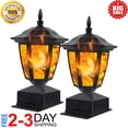 2 Pcs Outdoor Flame Light Solar Post Deck Fence Cap Waterproof ...