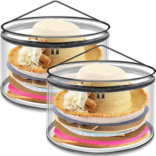 2 Pcs Oversized Clear Hat Boxes Storage Hard Plastic Zipper Case for ...