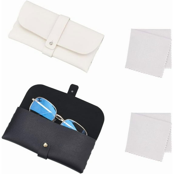2 Pcs PU Leather Glasses Case Smooth Surface Soft Material Wallet-Style ...