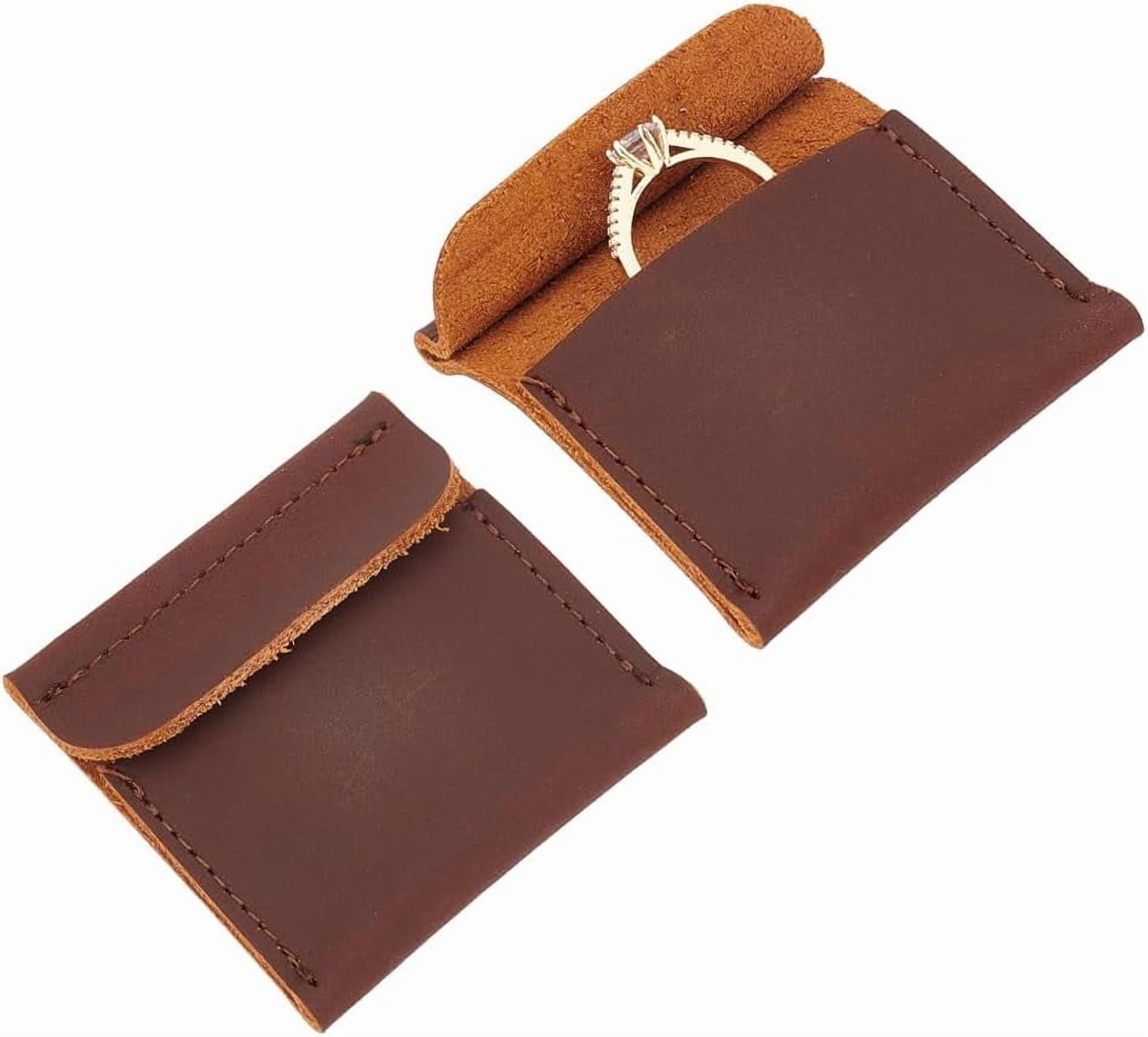 2 Pcs PU Leather Jewelry Pouch 2.38x2.28x0.43 Inch Rectangle PU Leather ...