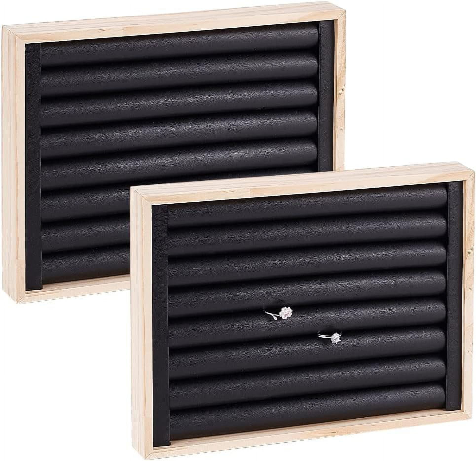 2 Pcs PU Leather Rings Displays Tray 7 Slots Black Ring Earring Storage ...
