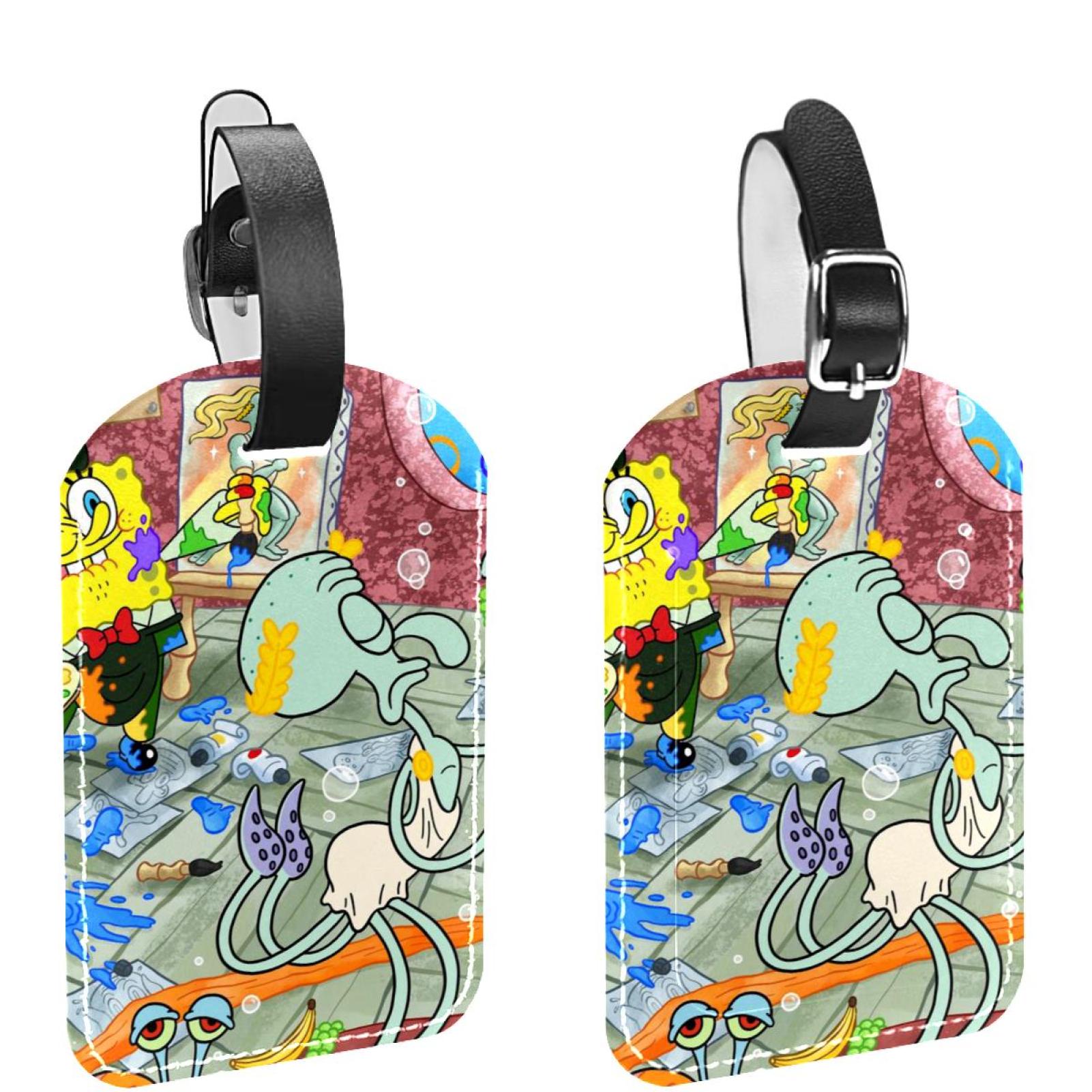 2 Pcs PU Leather SpongeBob SquarePants Baggage Tag with Privacy Flap ...
