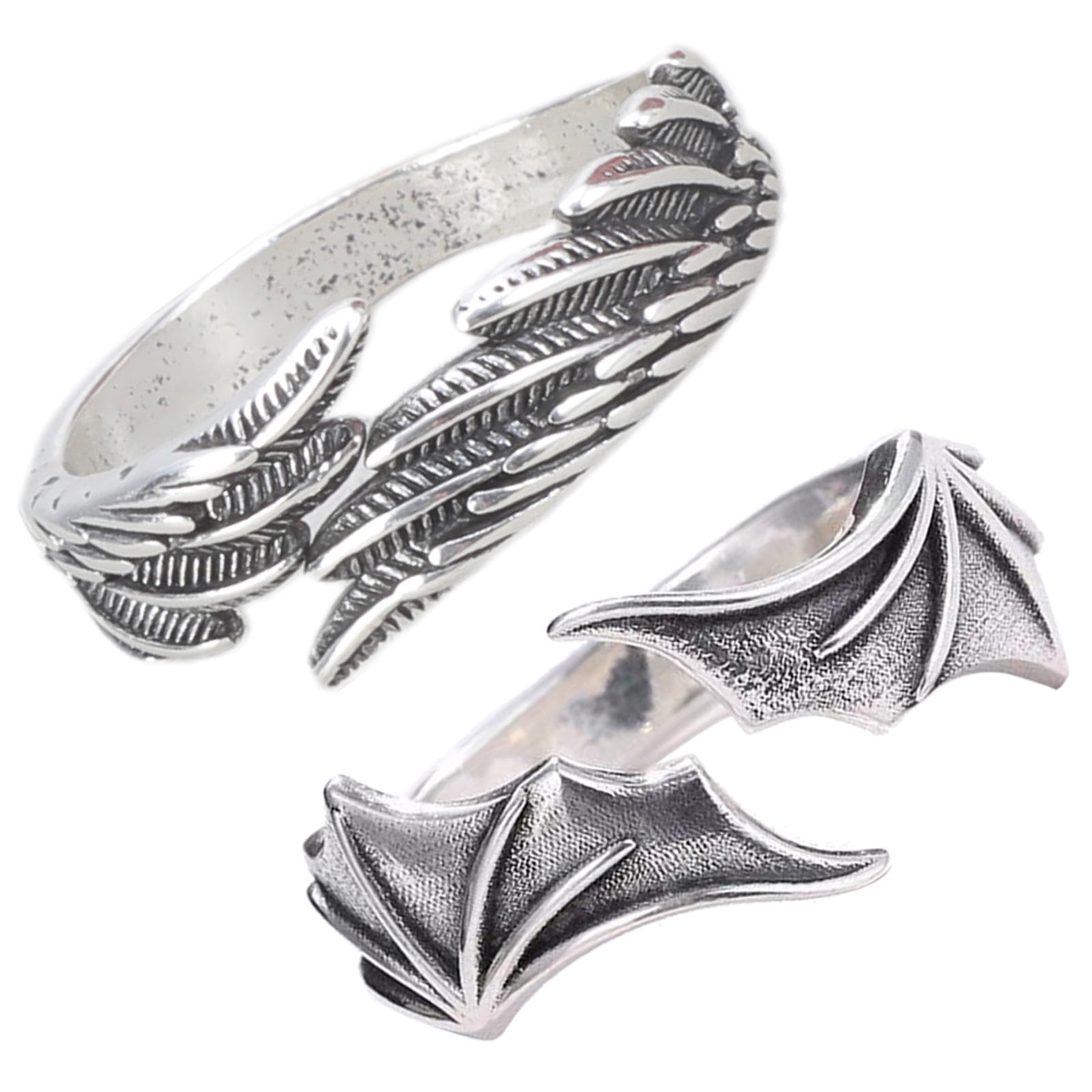2 Pcs Paired Vintage Rings Fashionable Angel Wing Retro for Women Men ...