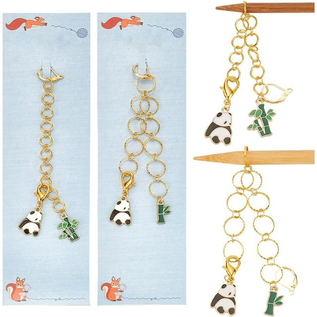 2 Pcs Panda Knitting Row Counter Chains 2 Pcs Bamboo Stitch Markers Row ...