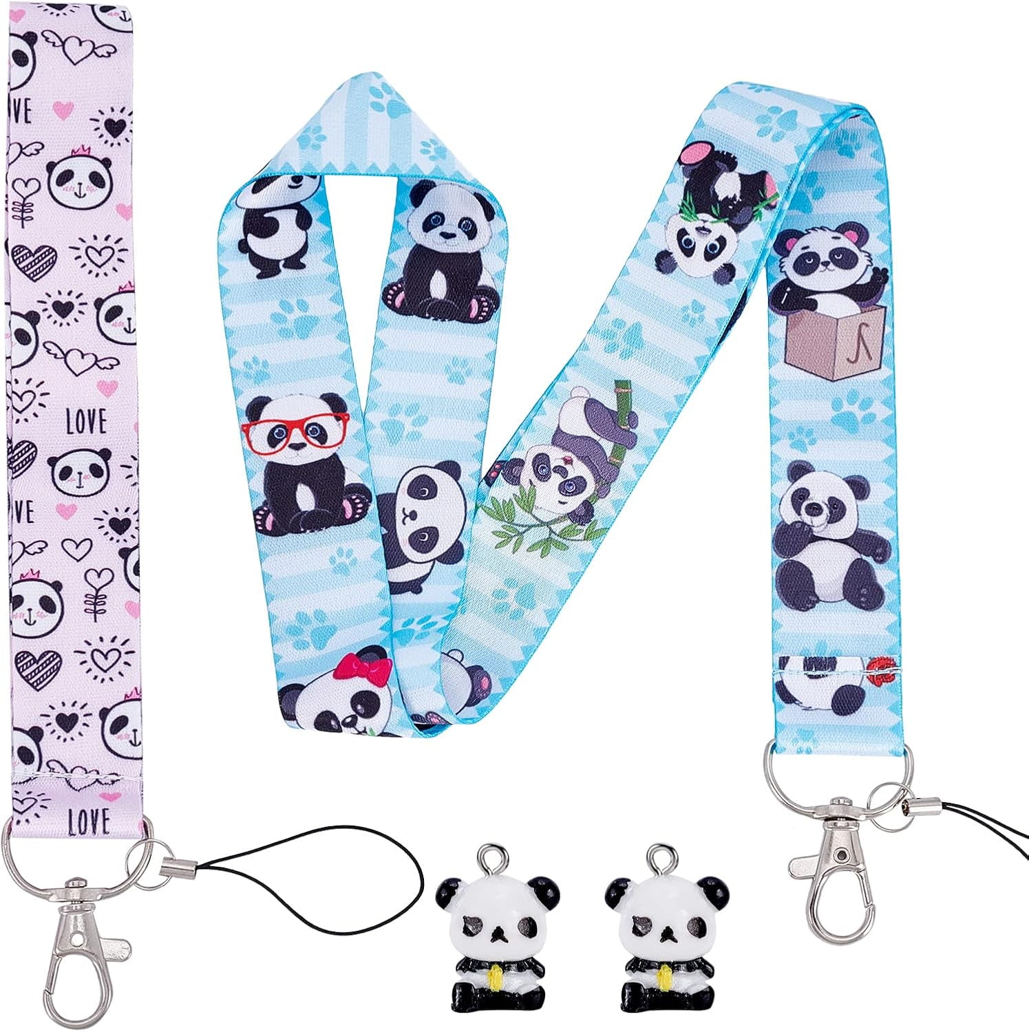 2 Pcs Panda Pattern Phone Lanyards with 2 Pcs Panda Charms Mobile ...