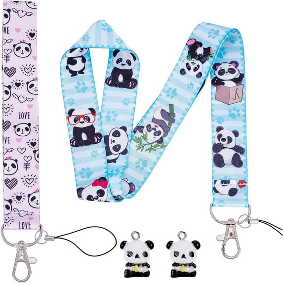 2 Pcs Panda Pattern Phone Lanyards with 2 Pcs Panda Charms Mobile ...