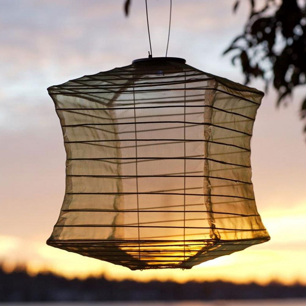 2 Pcs Paper Lanterns Square Nylon Lantern Solar Powered Cool White LED ...