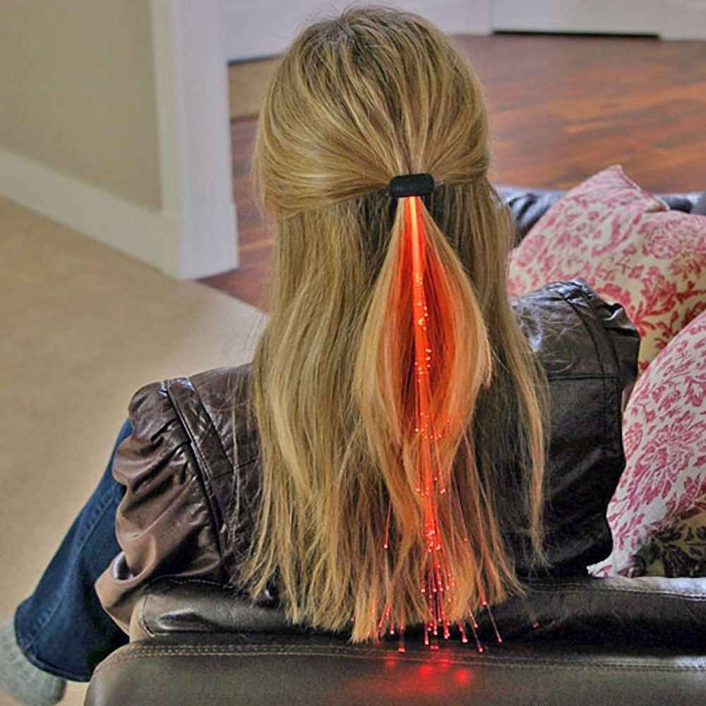 2 Pcs Party Lights Glowbys Light-up Fiber-Optic Hair Barrette ORANGE ...