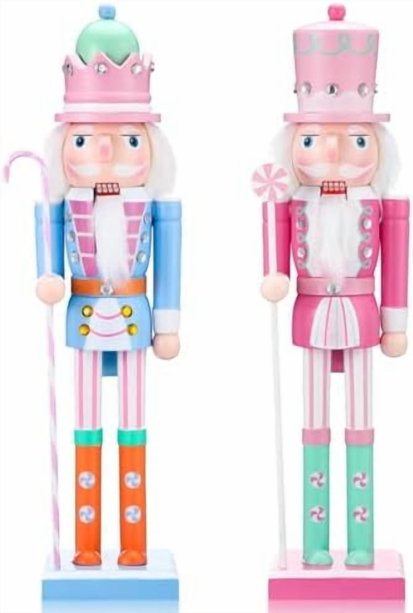 2 Pcs Pastel Nutcracker Christmas Nutcracker Ornament 15''Wooden Pastel ...