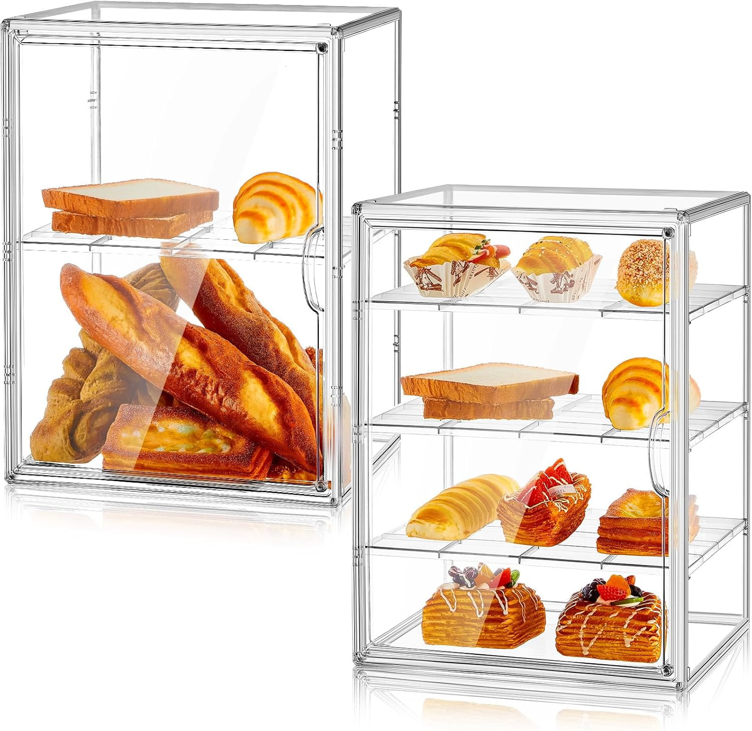 2 Pcs Pastry Display Bakery Display Case Countertop Large Bread Box ...