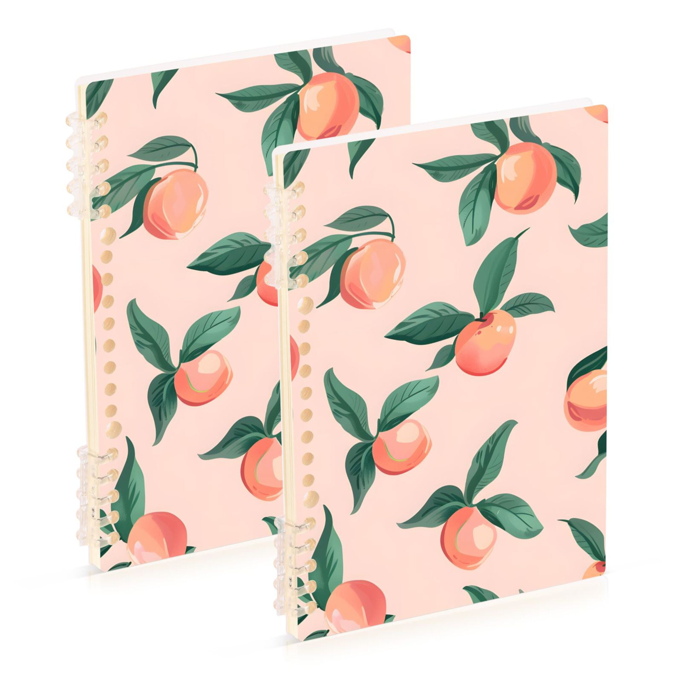 2 Pcs Peach and Leaf Spiral Notebooks 60 Sheets 120 Pages A5 Journal ...