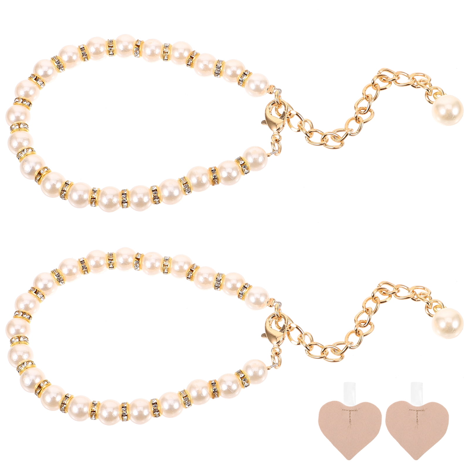 2 Pcs Pearl Chain High Heels Anklet Silver Shoe Laces Pumps for Women Straps Block Miss White ...