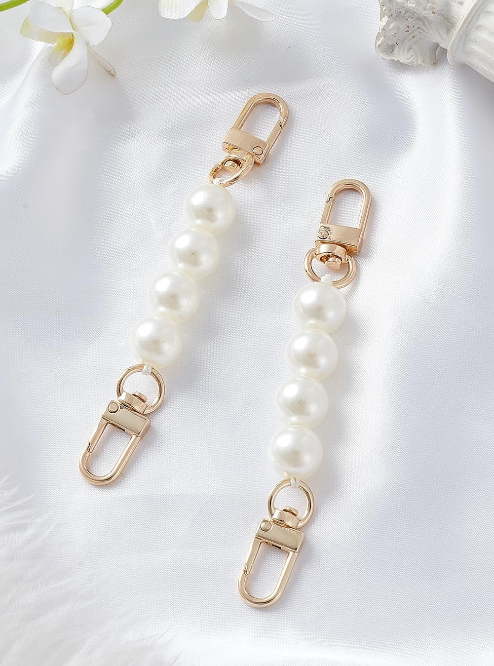 2 Pcs Pearl Extension Chain with Bag Strap Extender White Pearl Strap ...