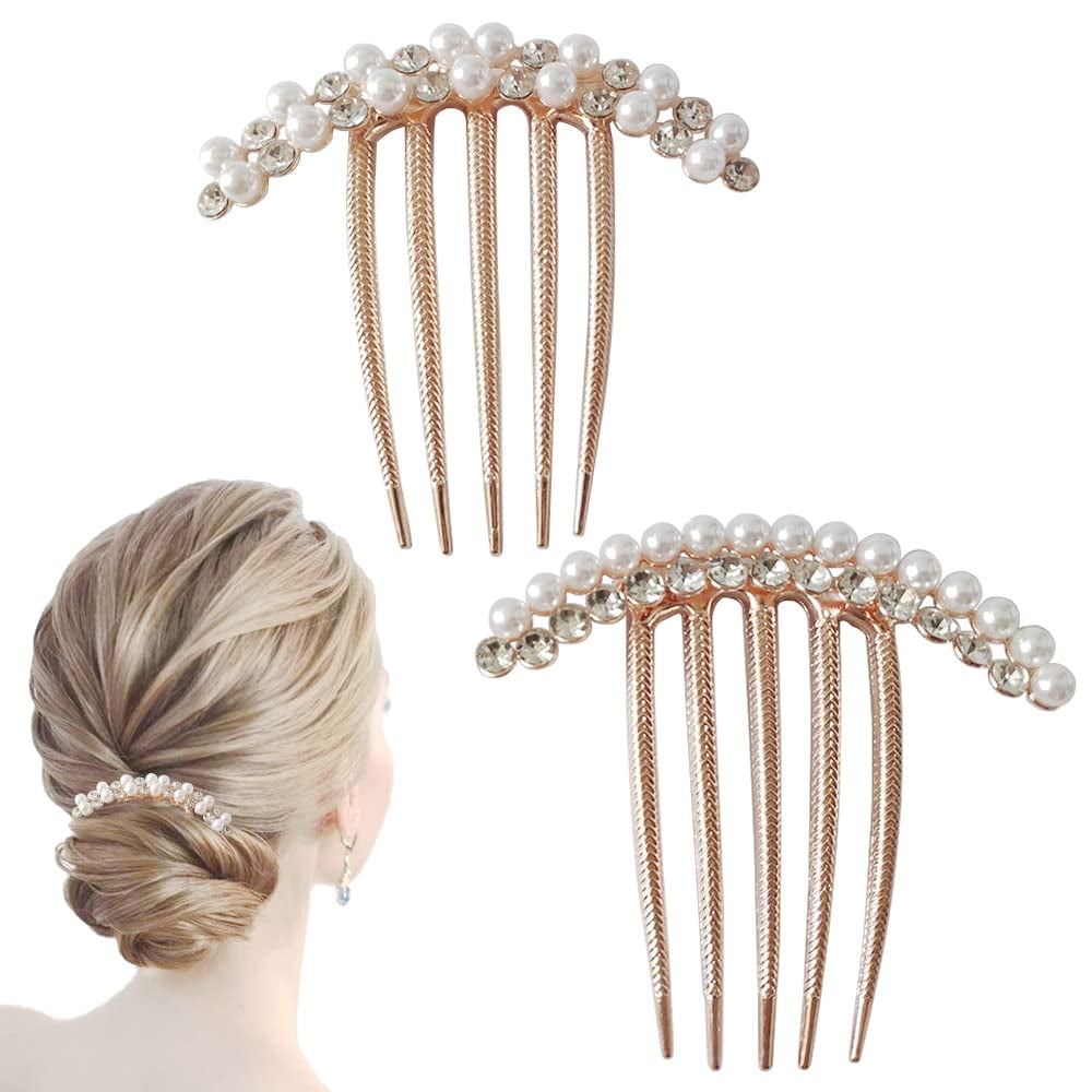 2 Pcs Pearl Hair Side Combs Clip Crystal Rhinestone Hair Combs for ...