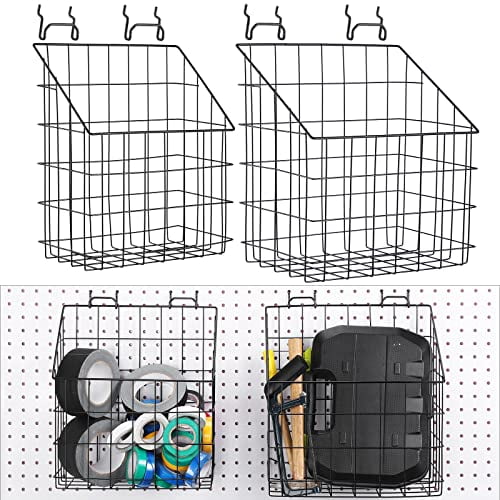 2 Pcs Pegboard Baskets 12.4 x 7.5 x 12.8'', 11 x 5 x 12.6'' with 4 ...