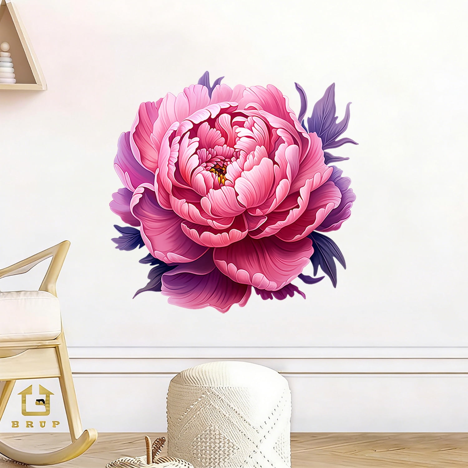 2 Pcs Peony Flower Wall Sticker Pink Purple Gradient Floral Decal Self ...