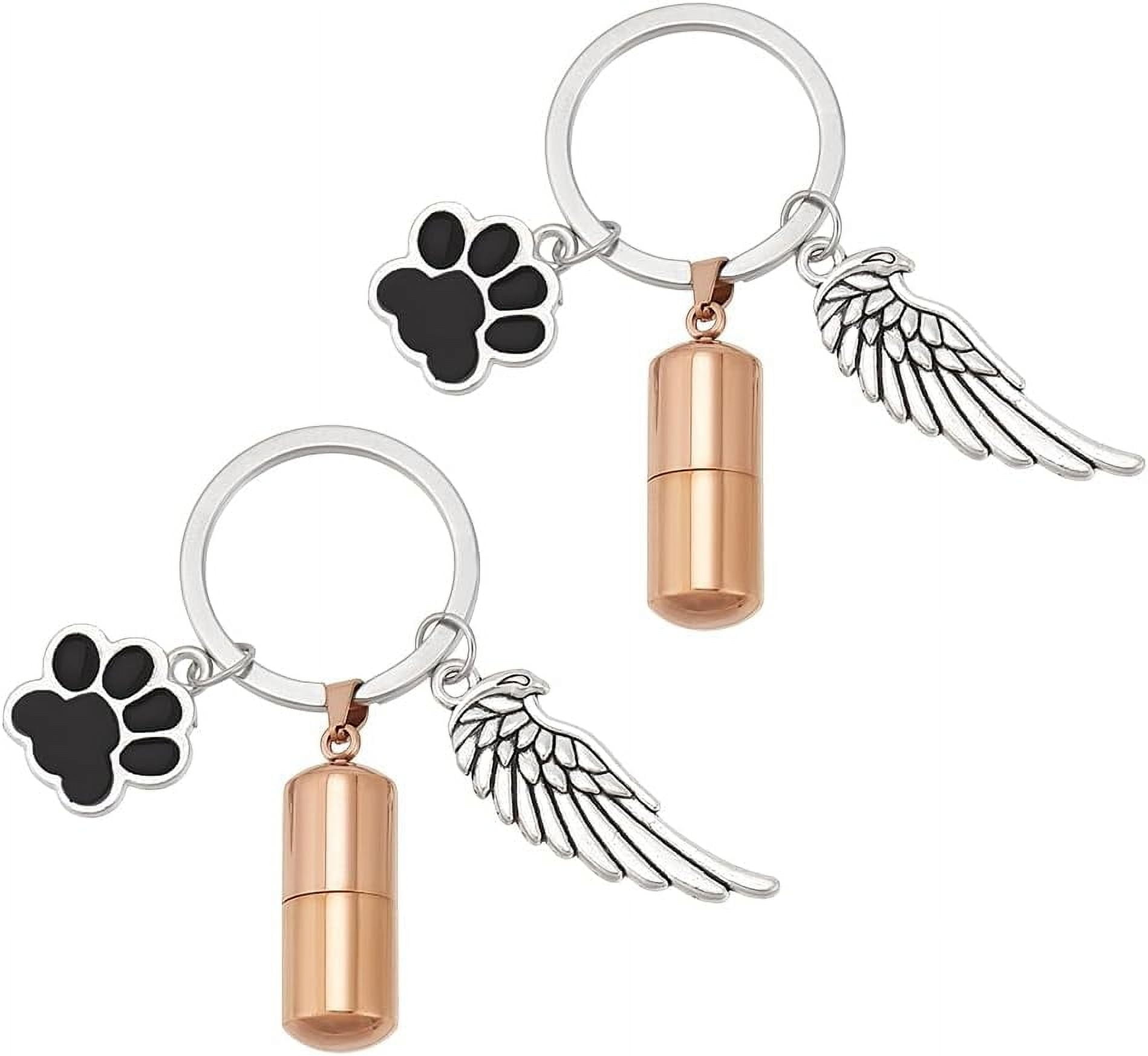 2 Pcs Pet Memorial Urn Keychains Dog Paw Wings Ashes Memorial Key Ring ...