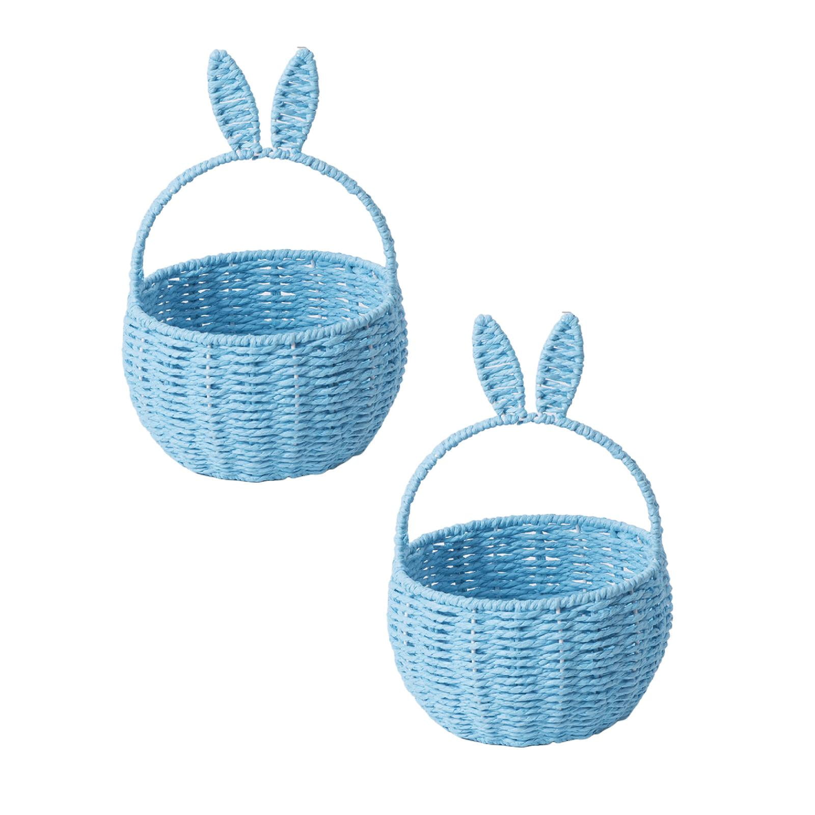 2 Pcs Picnic Basket with Rabbit Ear, Easter Bunny Rattan Woven Basket ...