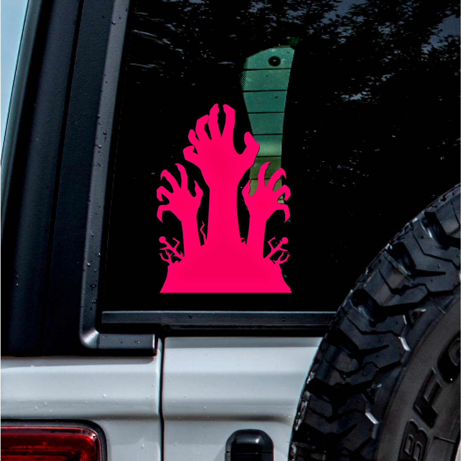 (2 Pcs, Pink, 3.8'' X 5.3'') Transparent Adhesive Decal Sticker Of Zombie Hands Reaching For Car ...