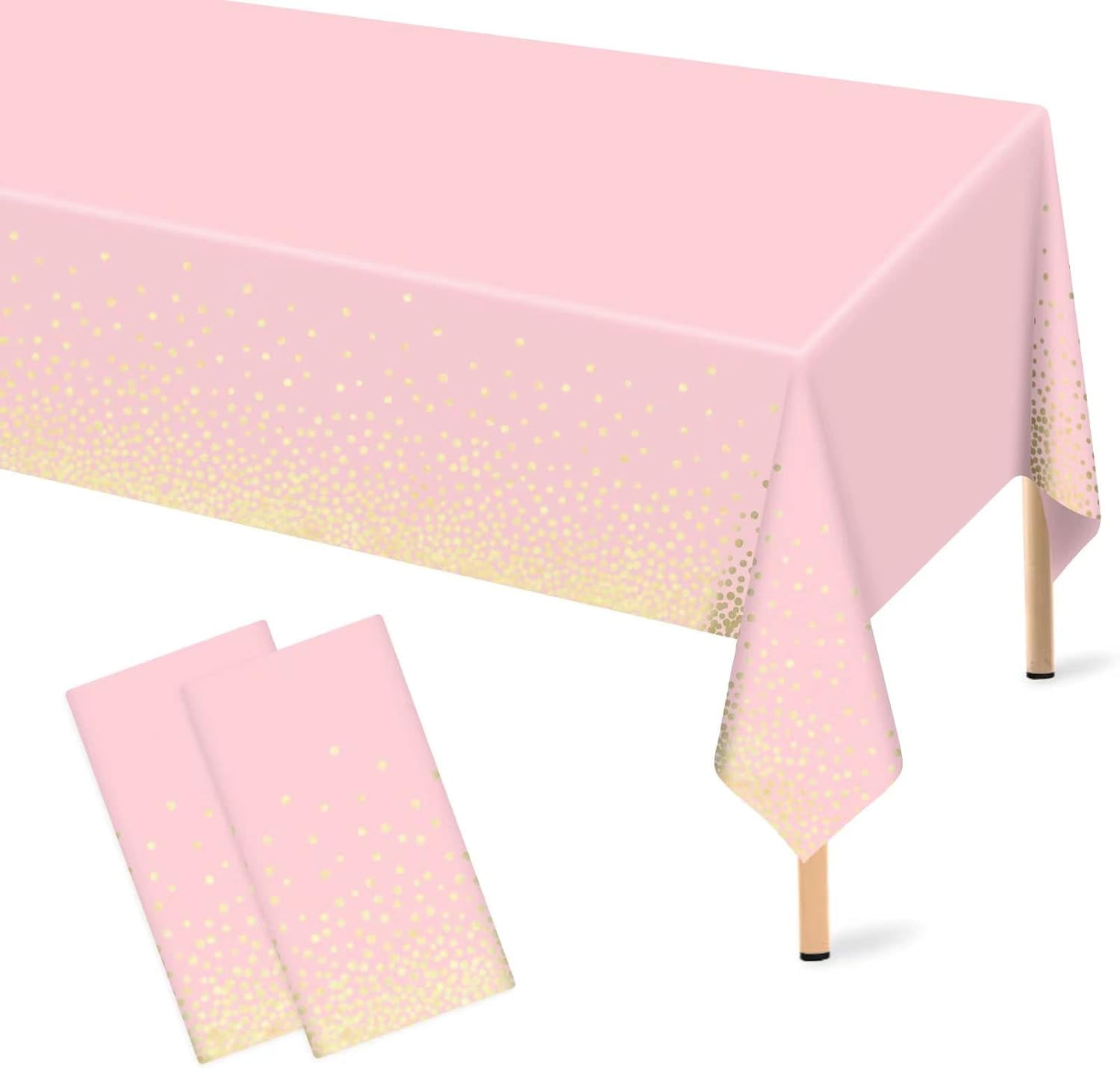 2 Pcs Pink Tablecloth 54"×108" Gold Dot Disposable Plastic Tablecloth ...