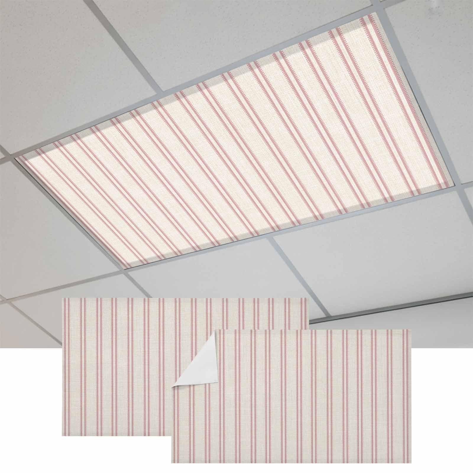 2 Pcs Pink Ticking Stripe Fluorescent Light Covers Minimalist Vertical ...