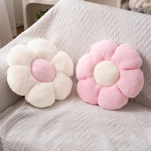 2 Pcs Pink White Throw Pillows Cute Flower Pillow Daisy Flower Shaped ...