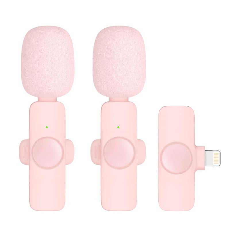 2 Pcs Pink Wireless Lavalier Mini Microphone for iPhone iPad ...